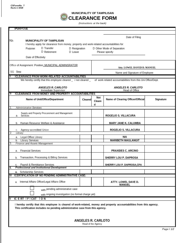 Tampilisan Municipality Clearance Form | PDF | Business