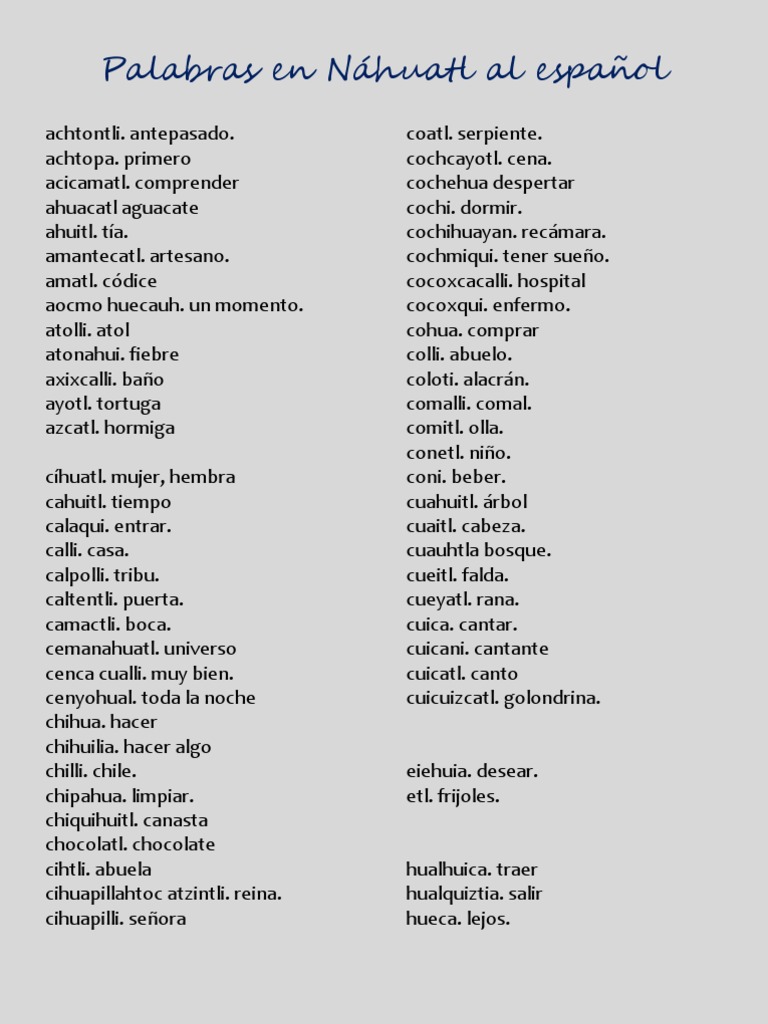 100 Palabras en Náhuatl y su Significado | PDF | Alimentos | Naturaleza