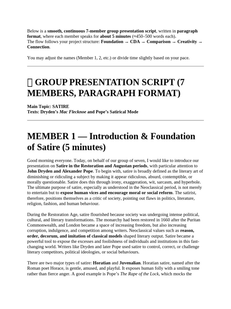 Satire Presentation | PDF | Satire | John Dryden