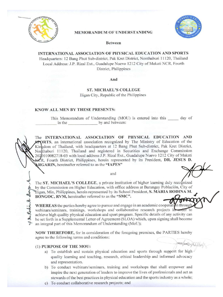 Smc & Iapes Mou (Signed) | PDF