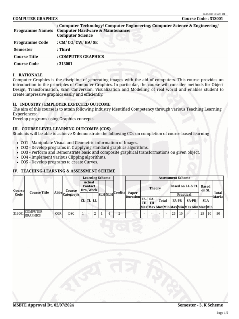313001-Computer Graphics | PDF | Computer Graphics | Computing