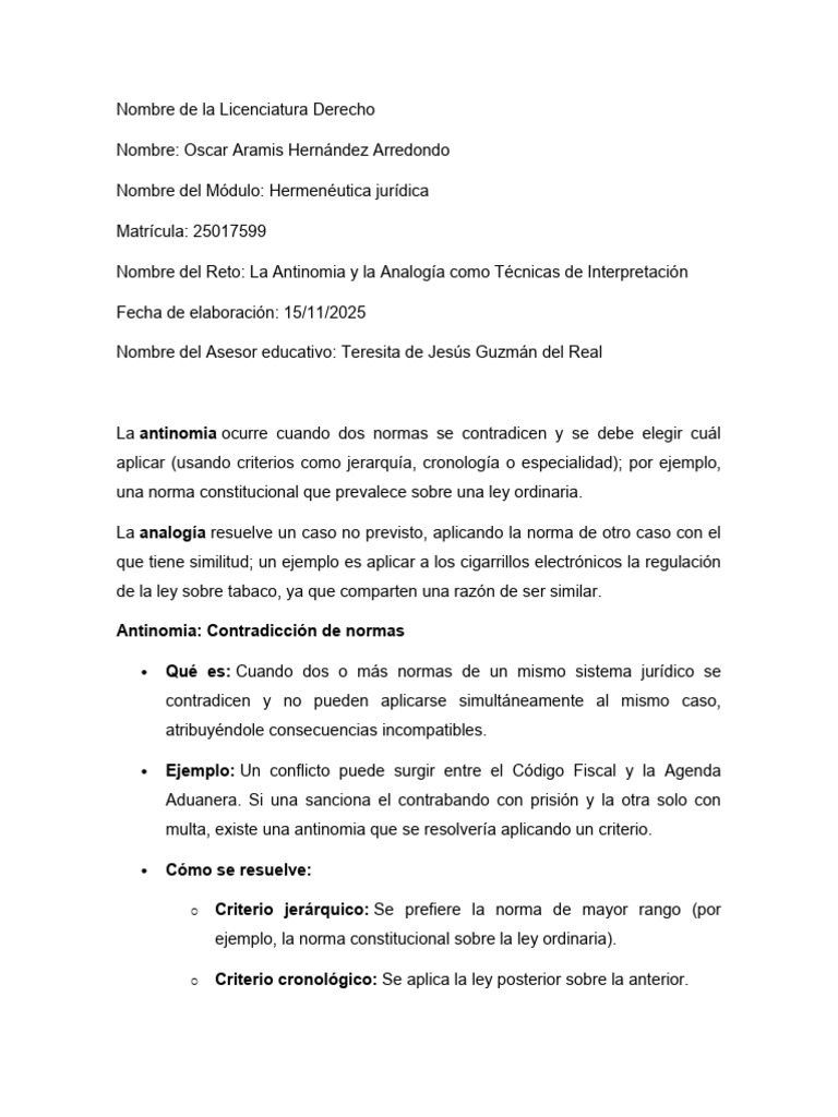 La Antinomia y La Analogía Como Técnicas de Interpretación | PDF