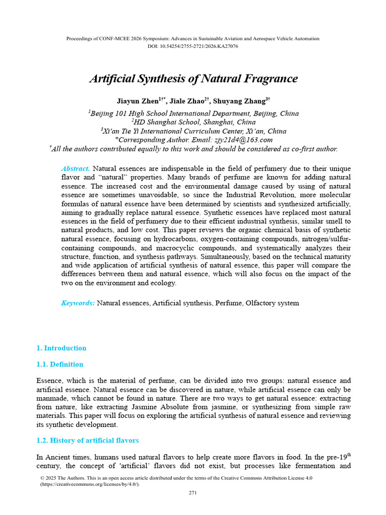 Artificial Synthesis of Natural Fragrance | PDF | Perfume | Chemical ...
