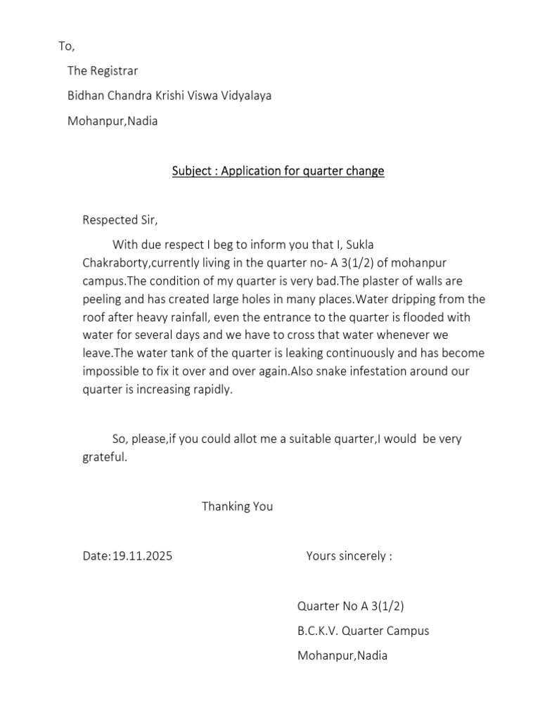 Application for Quarter Change Request | PDF