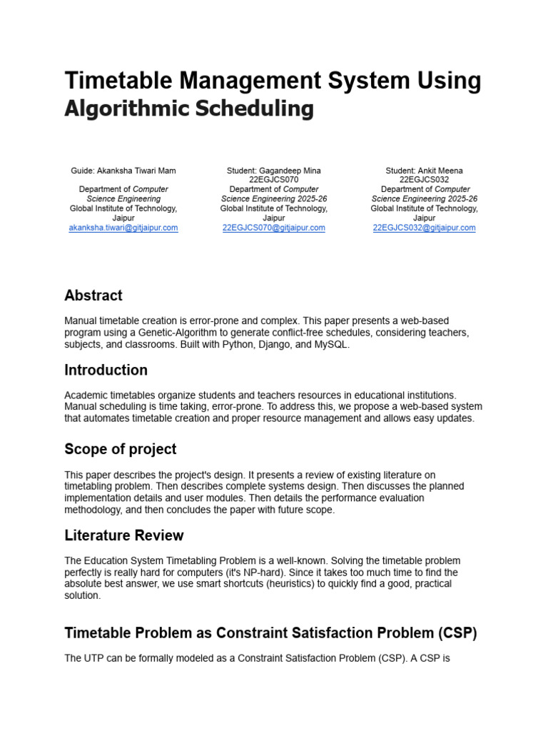 The Timetable Management System | PDF | Computer Programming | Applied Mathematics
