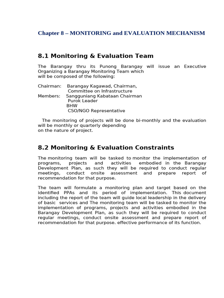 Chapter 8 Monitoring and Evaluation | PDF