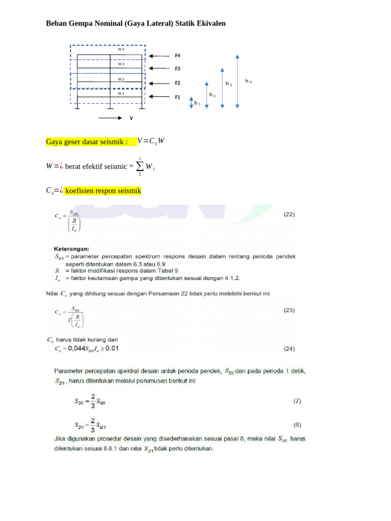 Beban Gempa Statik Ekivalen SNI 2012 - 2019 | PDF