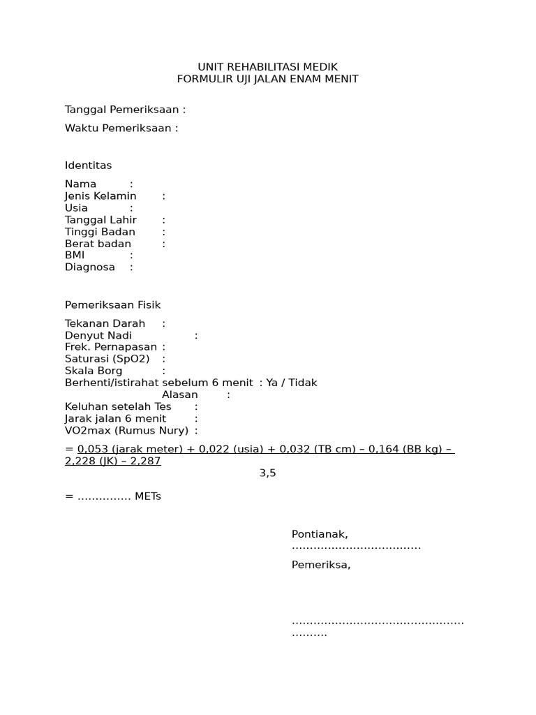 Form Uji Jalan 6 Mnit | PDF