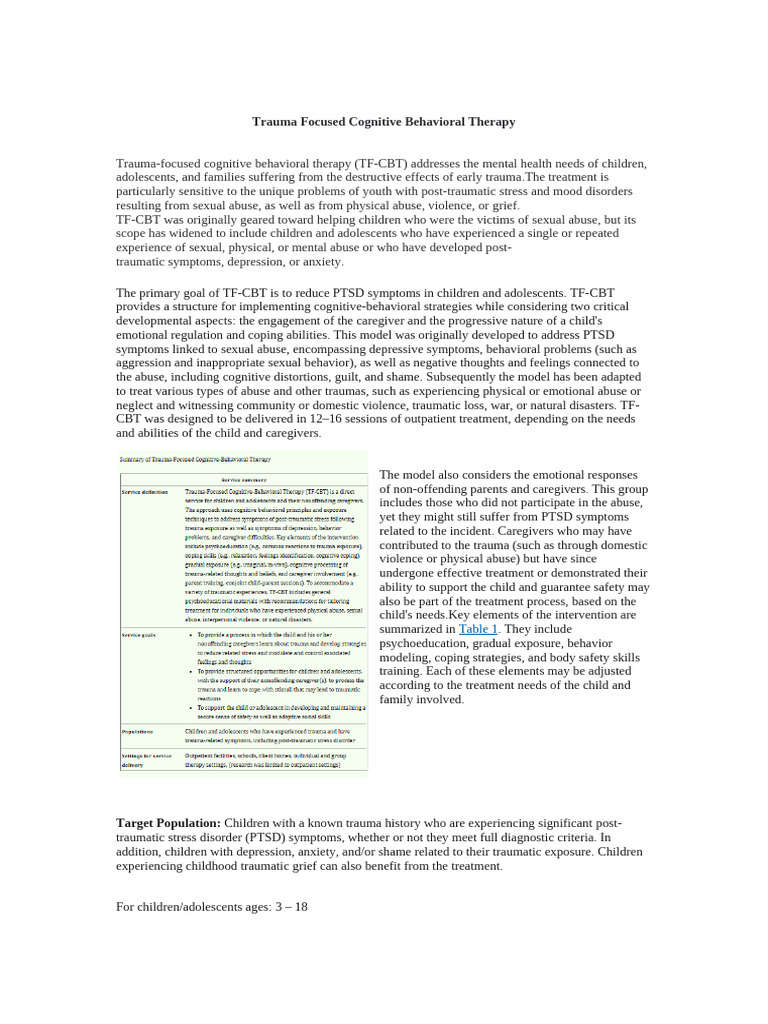 Trauma Focused Cognitive Behavioral Therapy | PDF | Cognitive ...
