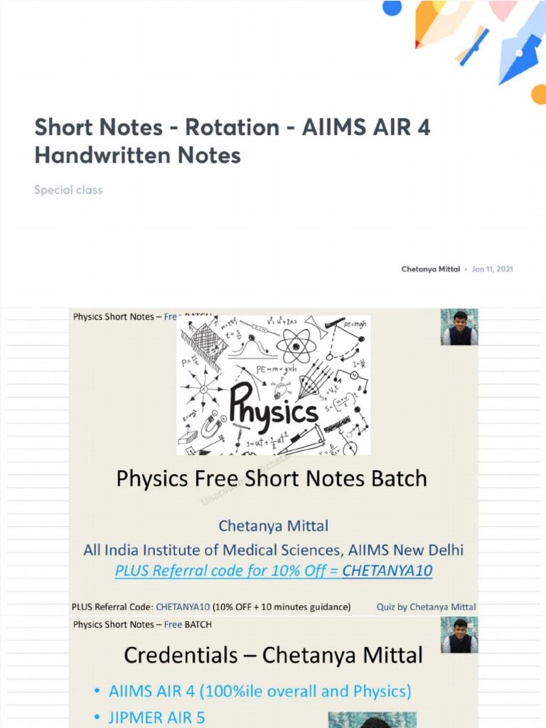 Short Notes Rotation AIIMS AIR 4 Handwritten Notes No Anno | PDF