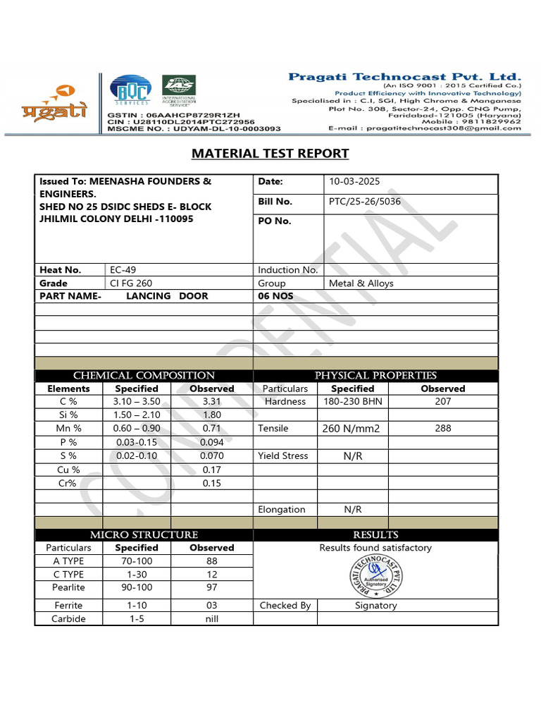 Material Test Report | PDF