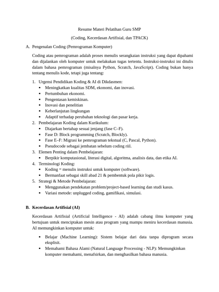 Resume Materi Pelatihan Guru SMP | PDF