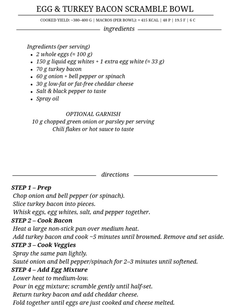 Egg & Turkey Bacon Scramble Bowl | PDF