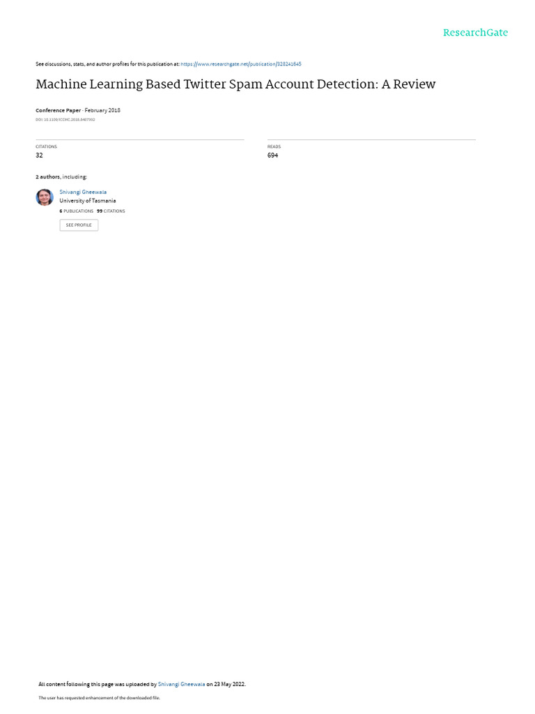 Machine Learning Based Twitter Spam Account Detection A Review | PDF ...