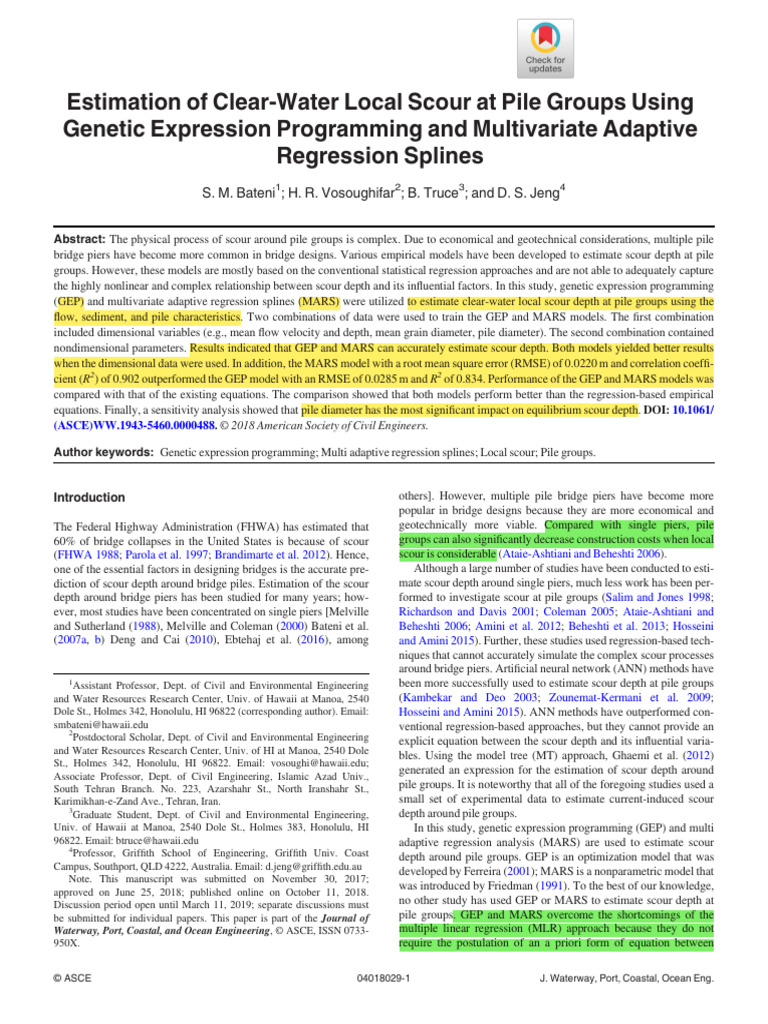 Estimation of Clear Water Local Scour at Pile Groups Using Genetic ...