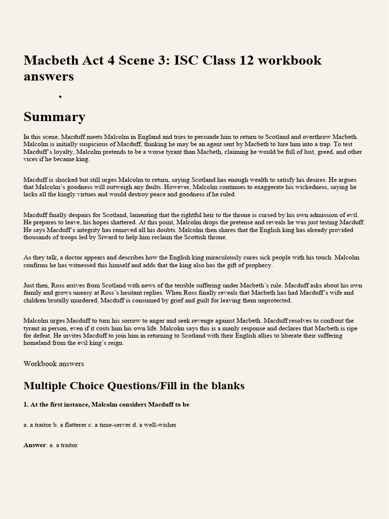 Macbeth Act 4 Scene 3 Summary & Analysis | PDF