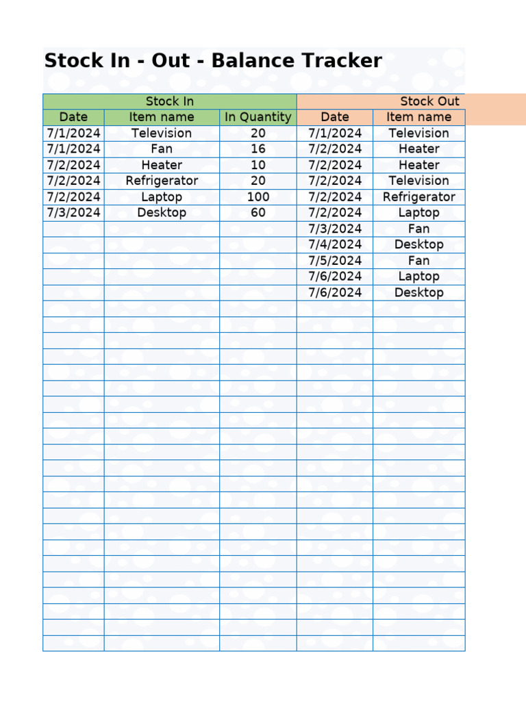 Stock Inventory Tracker: In & Out Logs | PDF | Office Equipment ...