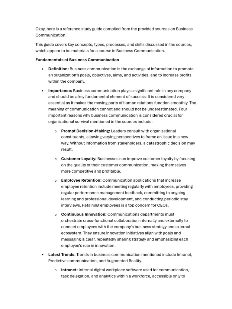 Business Communication Study Guide | PDF | Communication | Memorandum