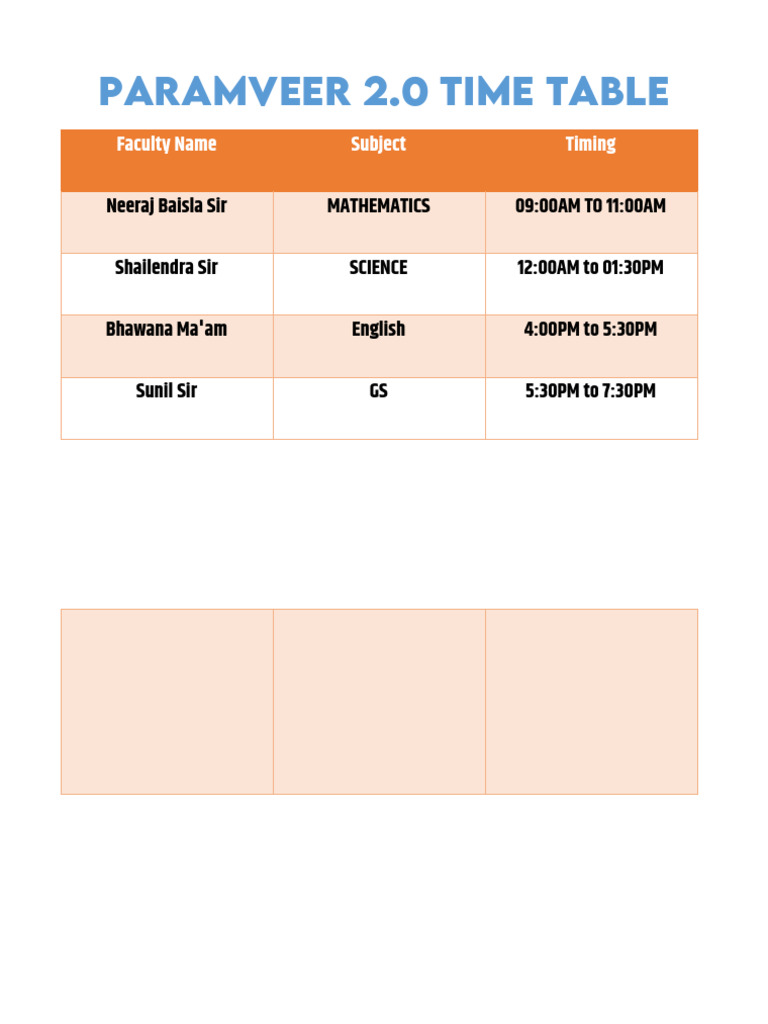 004) PARAMVEER 20 Time Tablepdf | PDF