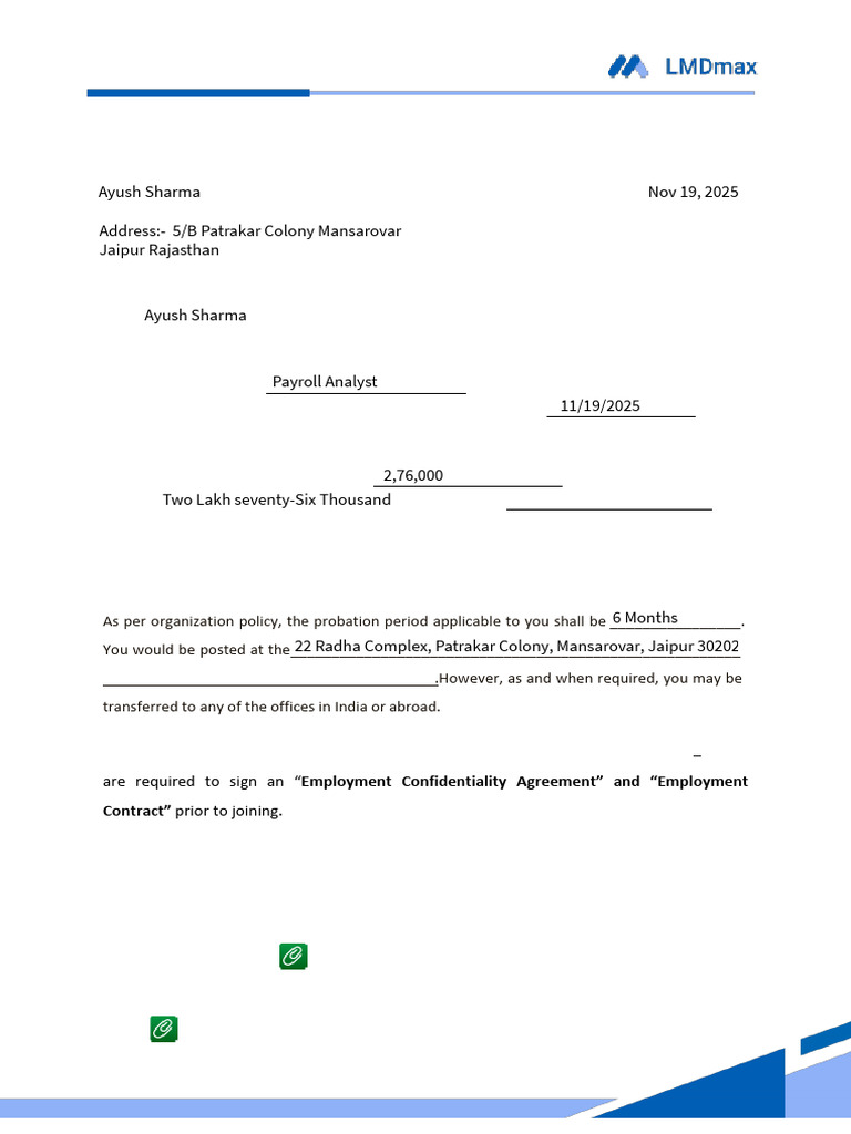 LMDmax Internal Offer Letter 2025 - Ayush Sharma - Encrypted | PDF ...