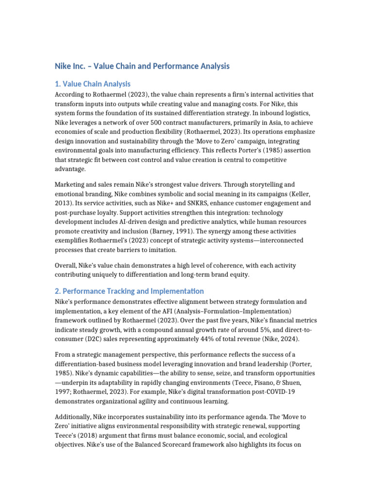 Nike Value Chain and Performance Analysis APA | PDF | Strategic Management | Value Chain