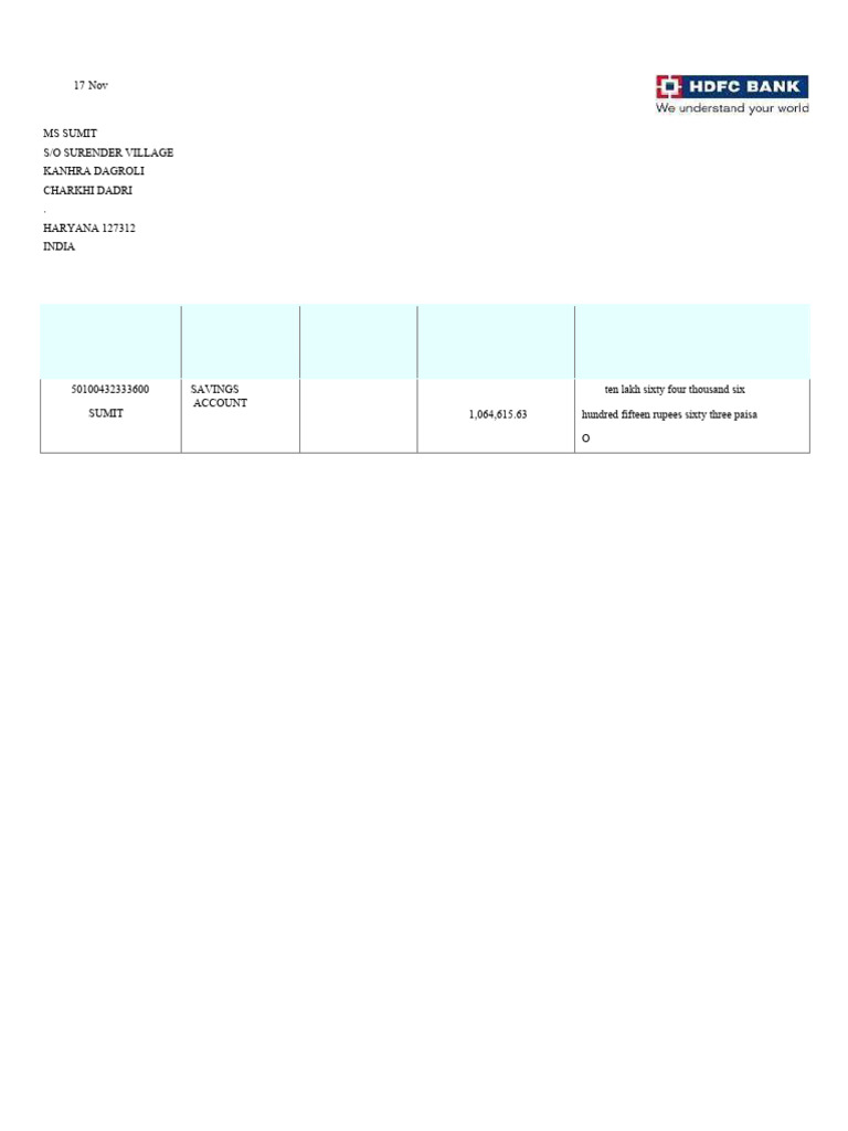 Sumit Balance Certificate Hdfc-1-2 | PDF