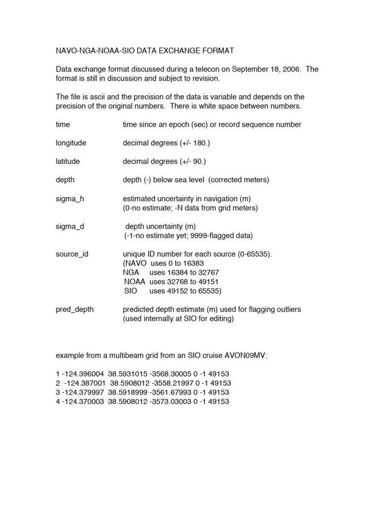 NAVO-NGA-NOAA-SIO Data Format Guide | PDF