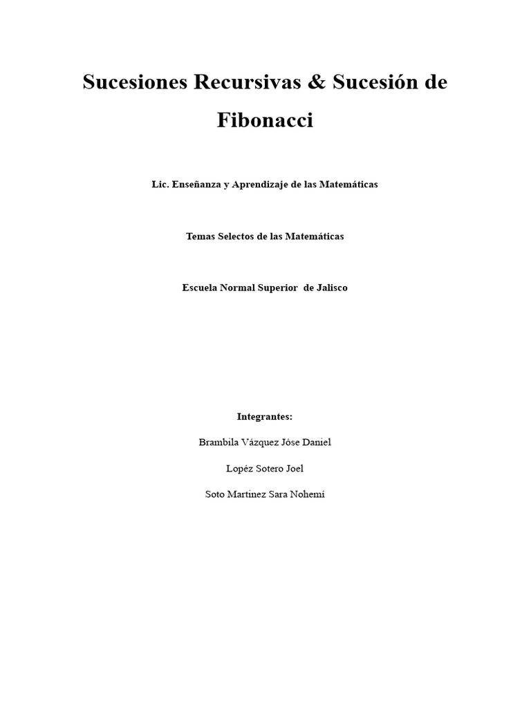 Sucesiones Recursivas & Sucesión de Fibonacci | PDF | Secuencia ...