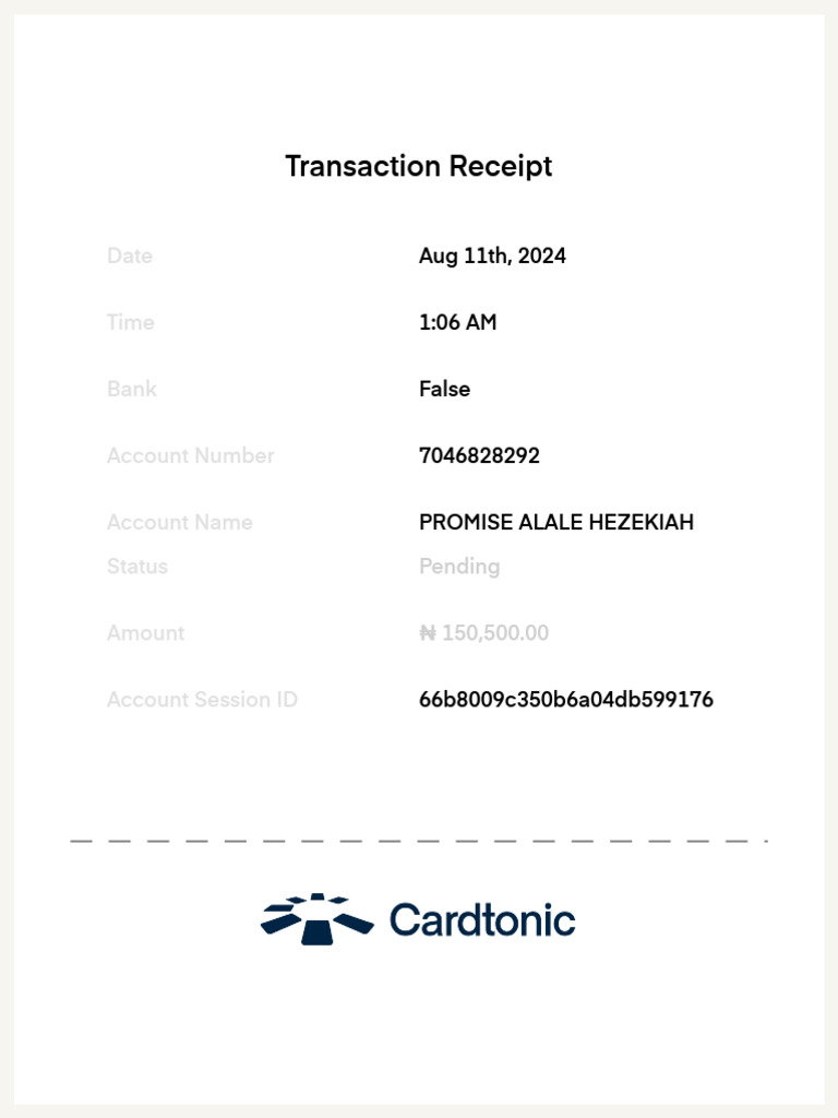 Pending Transaction Receipt - Aug 2024 | PDF