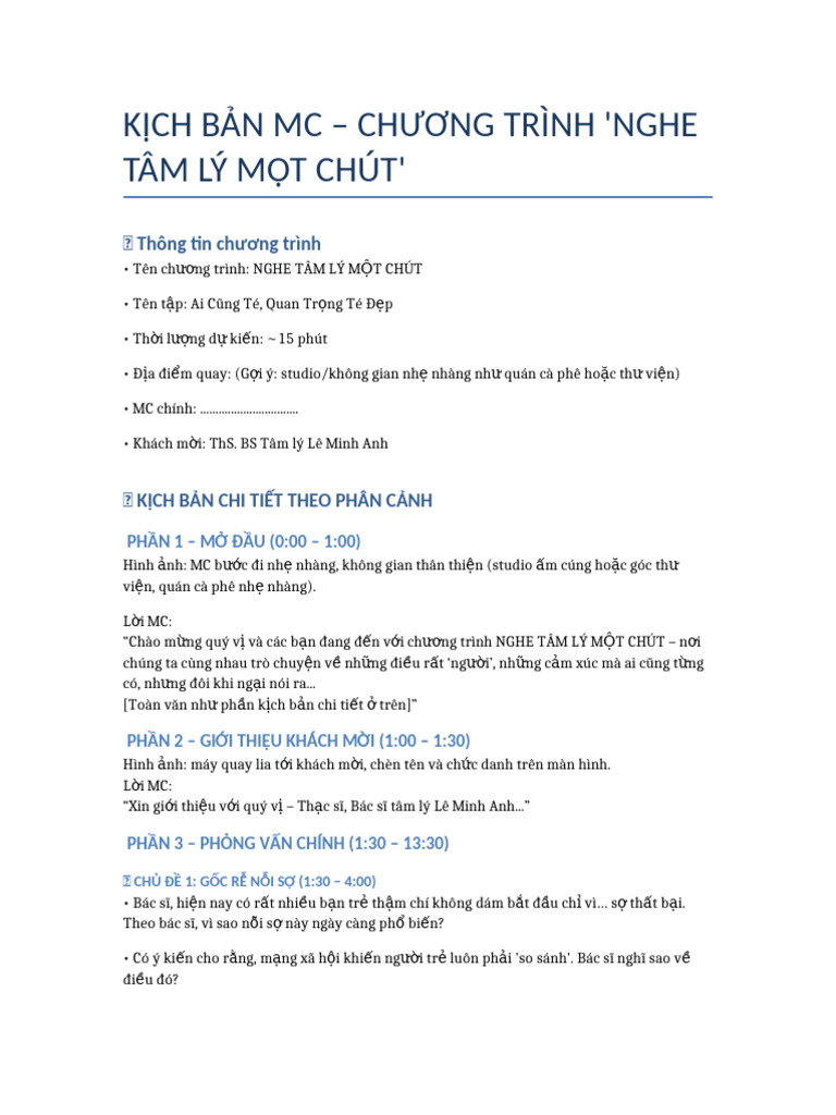 Kich Ban MC Nghe Tam Ly Mot Chut | PDF