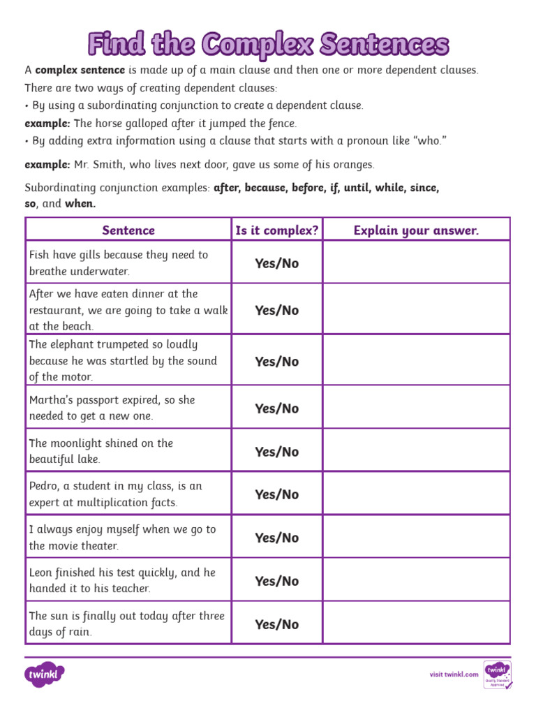 Identifying Complex Sentences Guide | PDF
