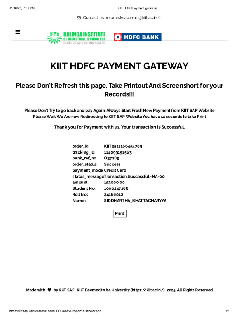 KIIT HDFC Payment Gateway | PDF