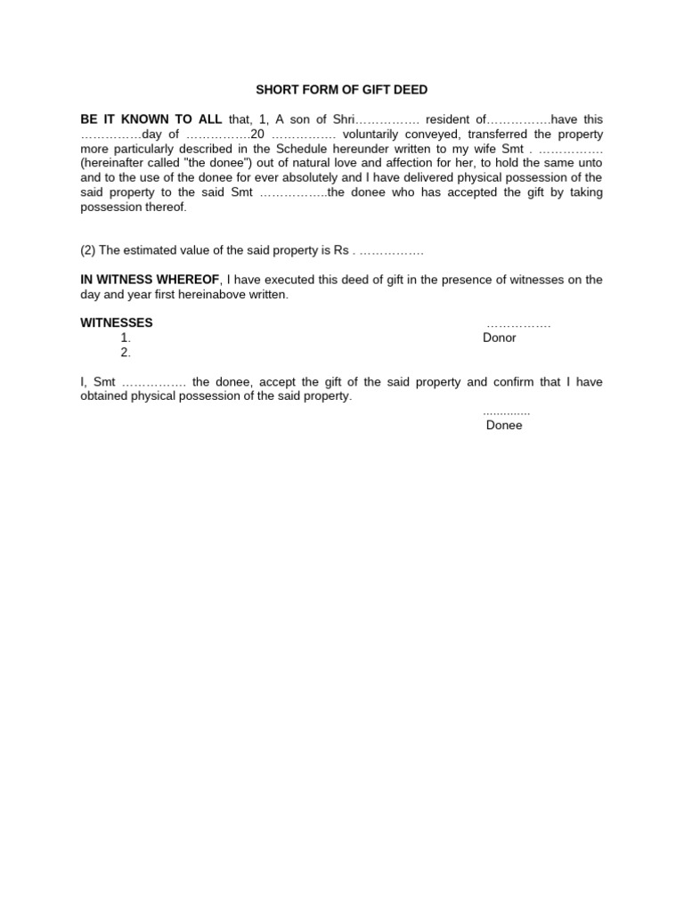 Short Form of Gift Deed | PDF