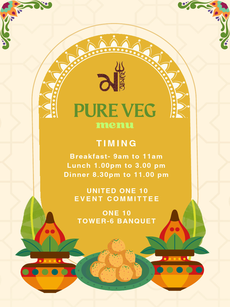 Pure Veg Event Menu and Timing | PDF | Lunch | Chutney