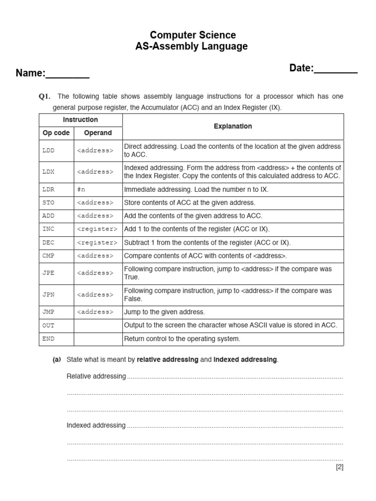 Final Assembly Language Worksheet | PDF | Integer (Computer Science) | Arithmetic