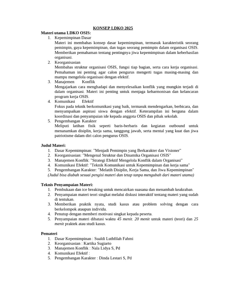 Materi LDKO OSIS 2025: Kepemimpinan & Manajemen | PDF
