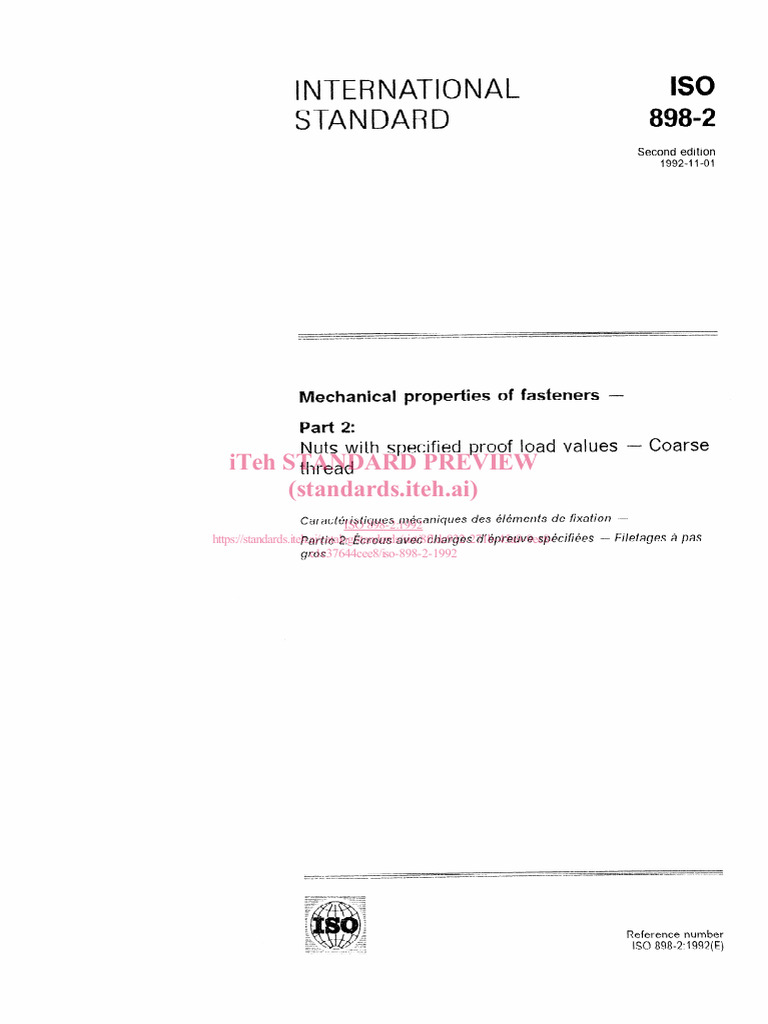 Iso 898 2 1992 | PDF | Screw | Nut (Hardware)