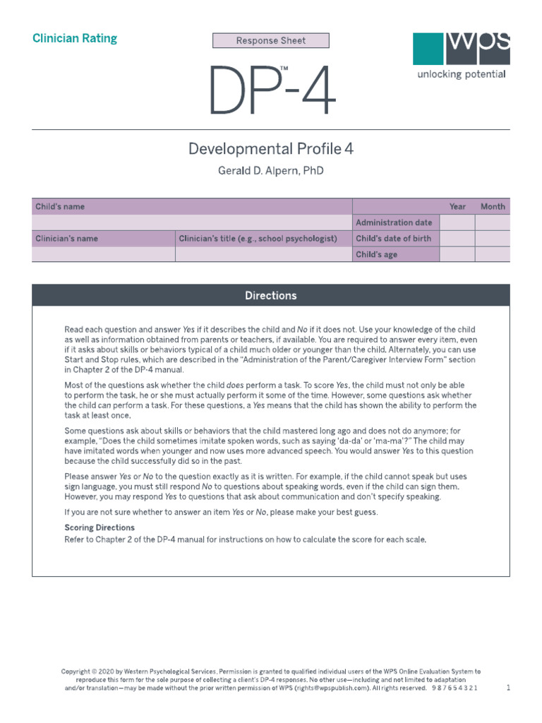 Dp4 Clinician Rating Response Sheet | PDF