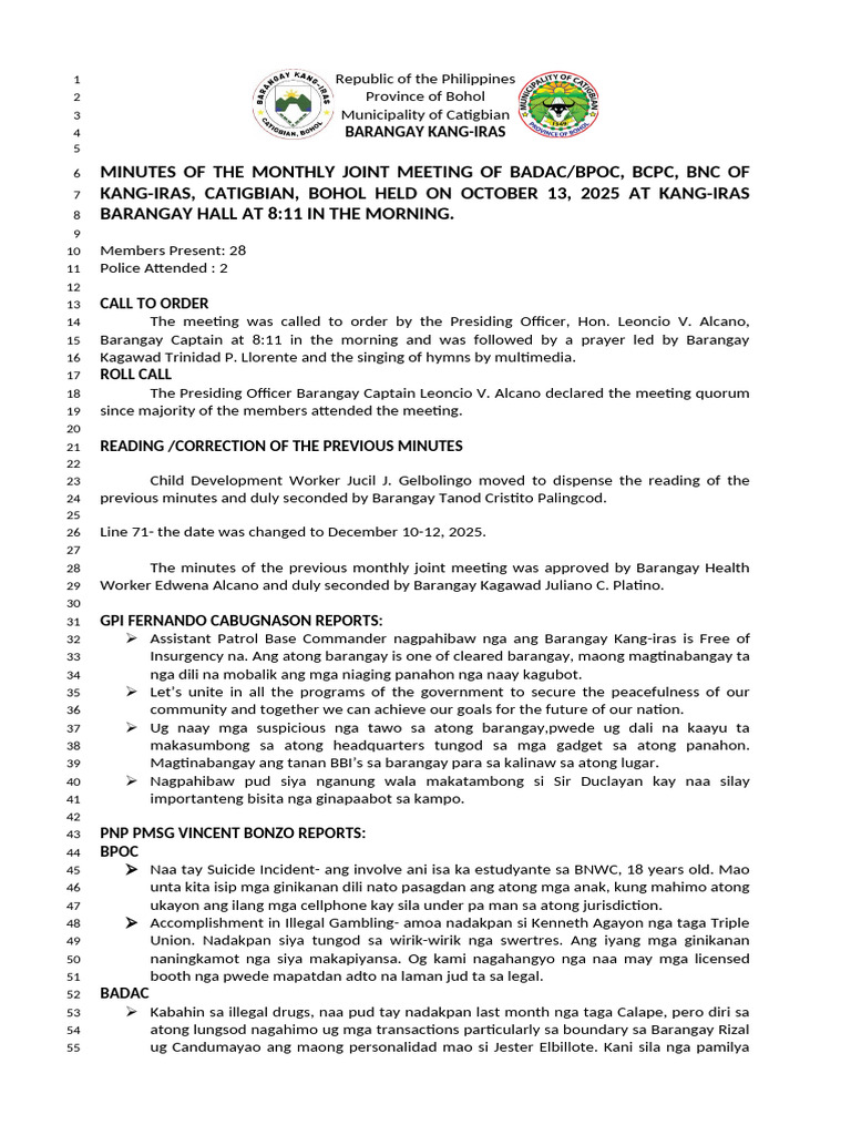 Badac Minutes October 2025 | PDF