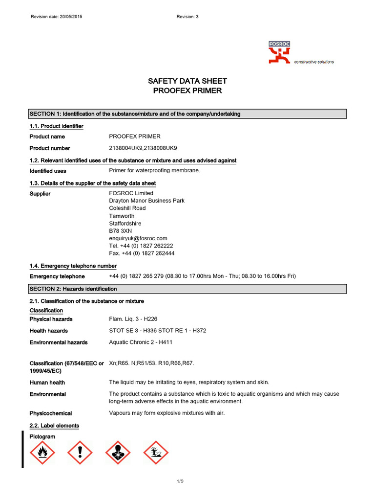 Proofex Primer Msds | PDF | Toxicity | Combustion