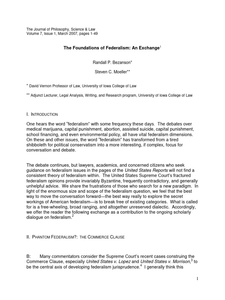 Foundations of Federalism An Exchange | PDF | Commerce Clause | Antonin ...