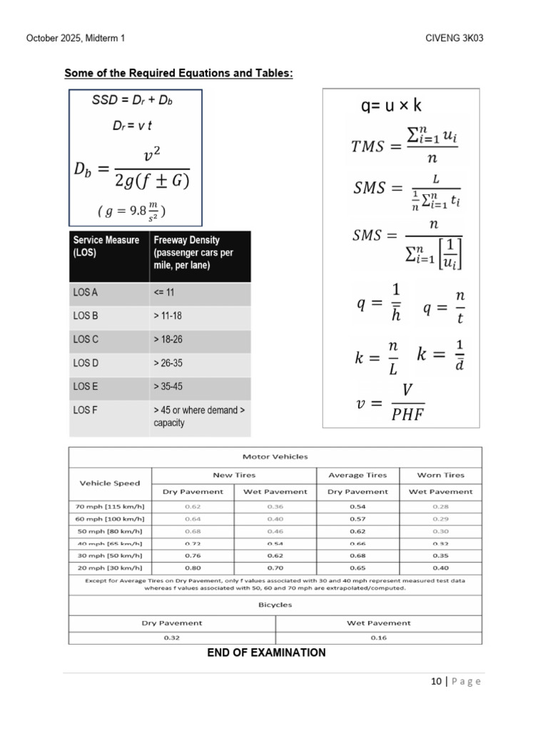CIVENG 3K03 Midterm 1 - 2025 Formula Sheet | PDF