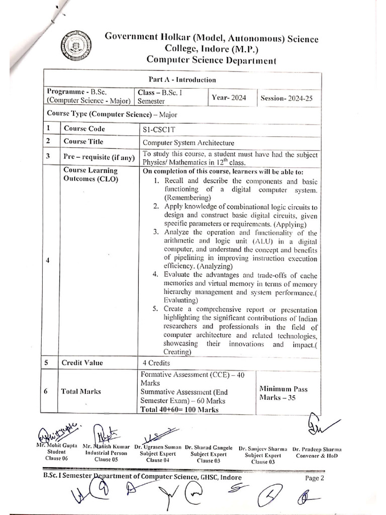 BSC I Semester Syllabus Major Computer Science 2024-2025 | PDF