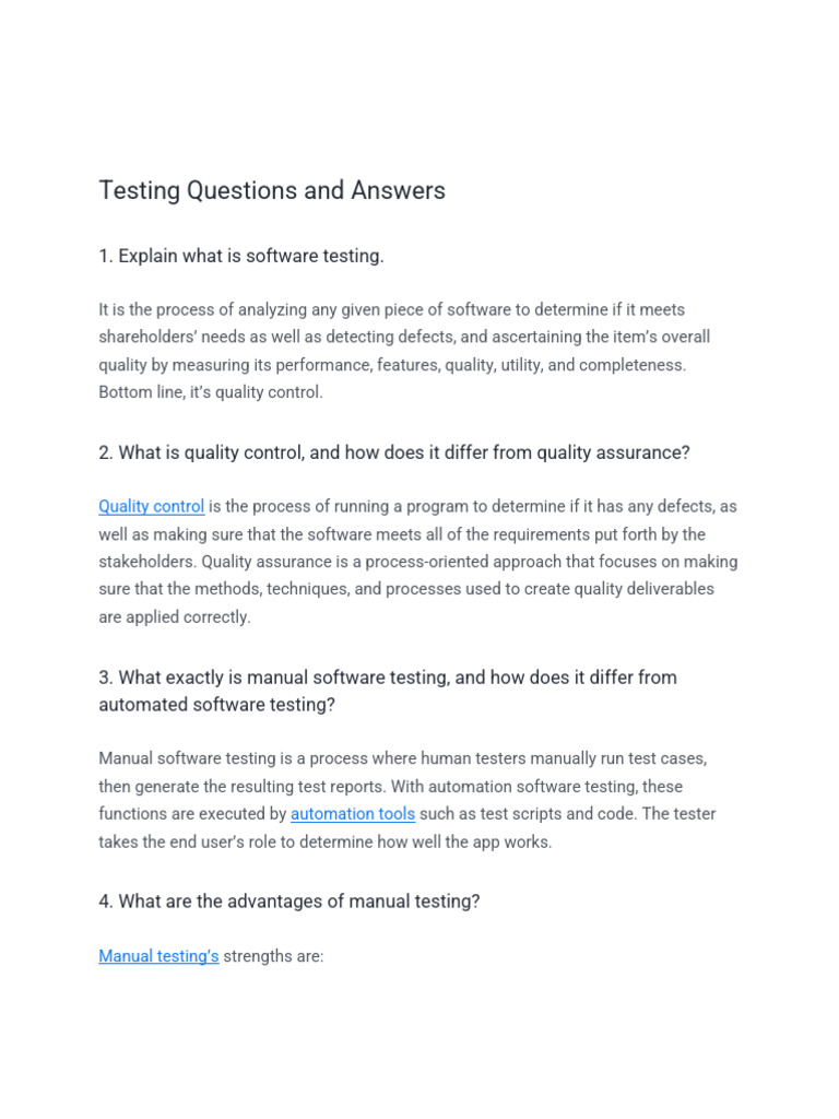 Testing Interview Questions and Answers | PDF | Software Testing ...