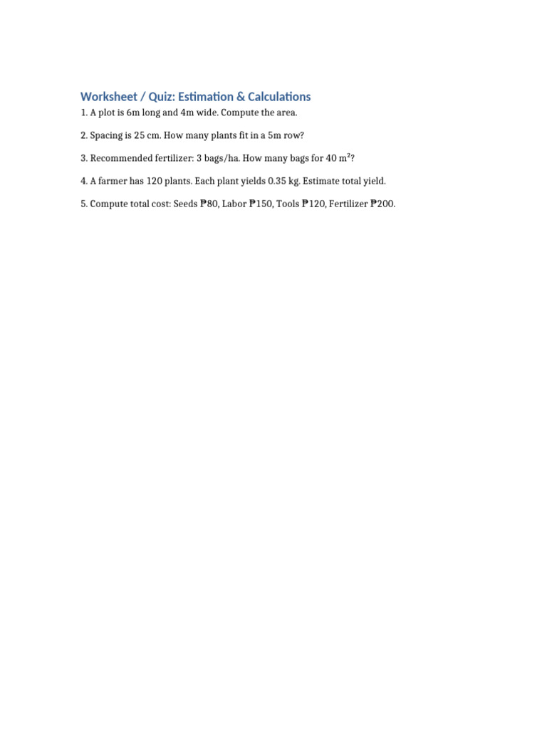 Estimation Worksheet | PDF