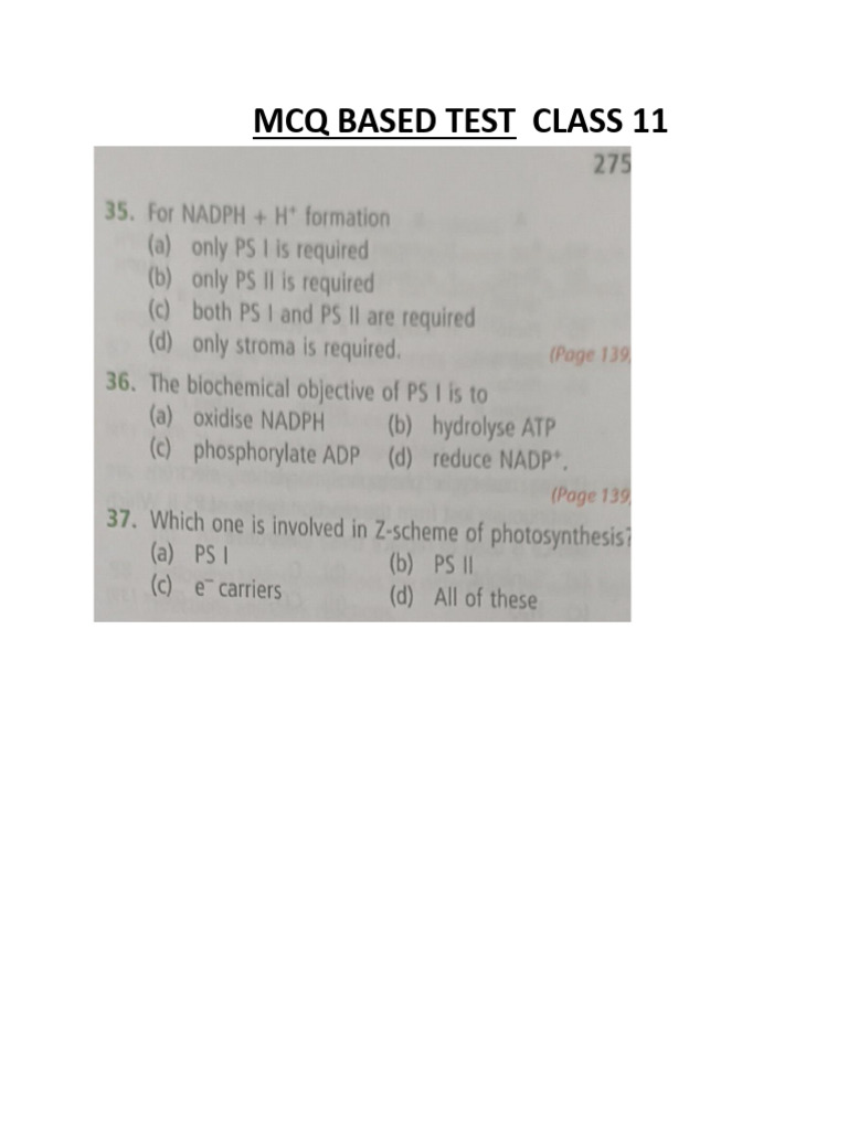MCQ Based Test Class 11 | PDF
