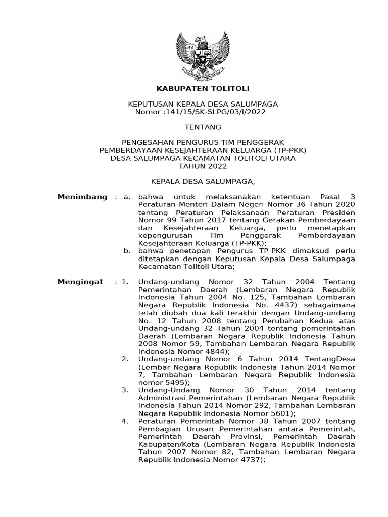 Contoh SK TP-PKK | PDF