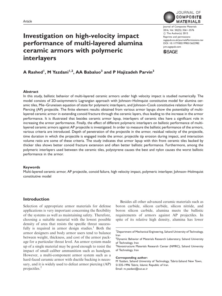 Investigation On High-Velocity Impact Performance | PDF | Strength Of ...