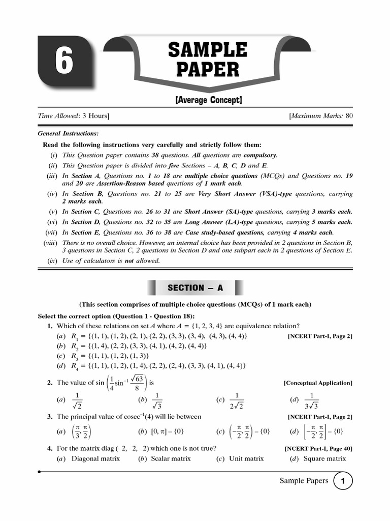 Cbse Cl12 Ead Mathematics 2026 Edition Average Paper 6 | PDF