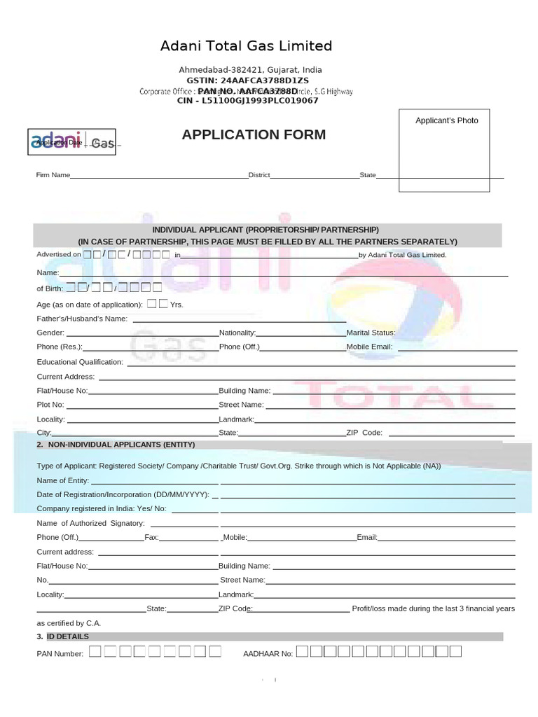 Adani Total Gas Limited Application Form 2 | PDF
